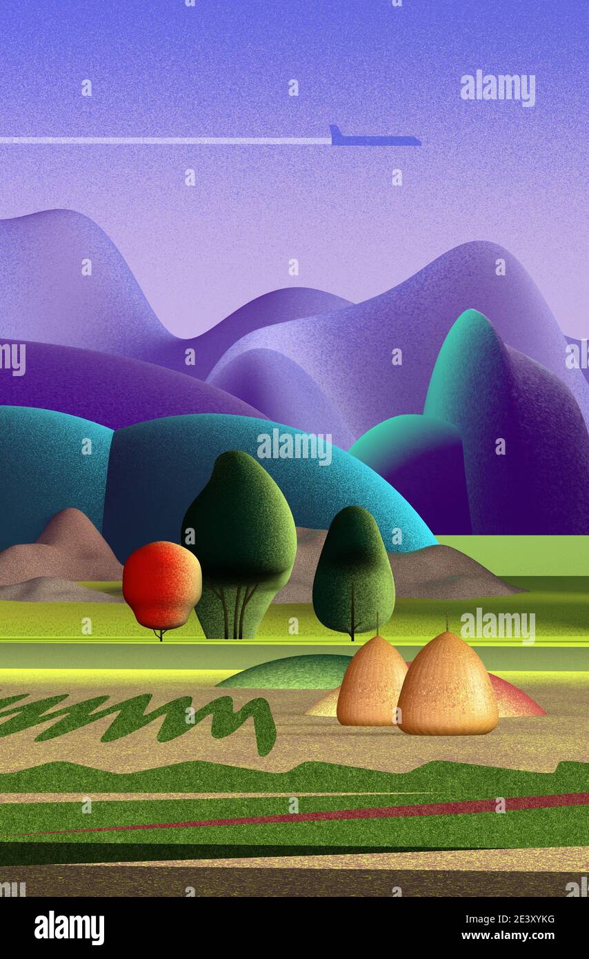Autumn landscape with stipple effect, 3D rendering Stock Photo - Alamy
