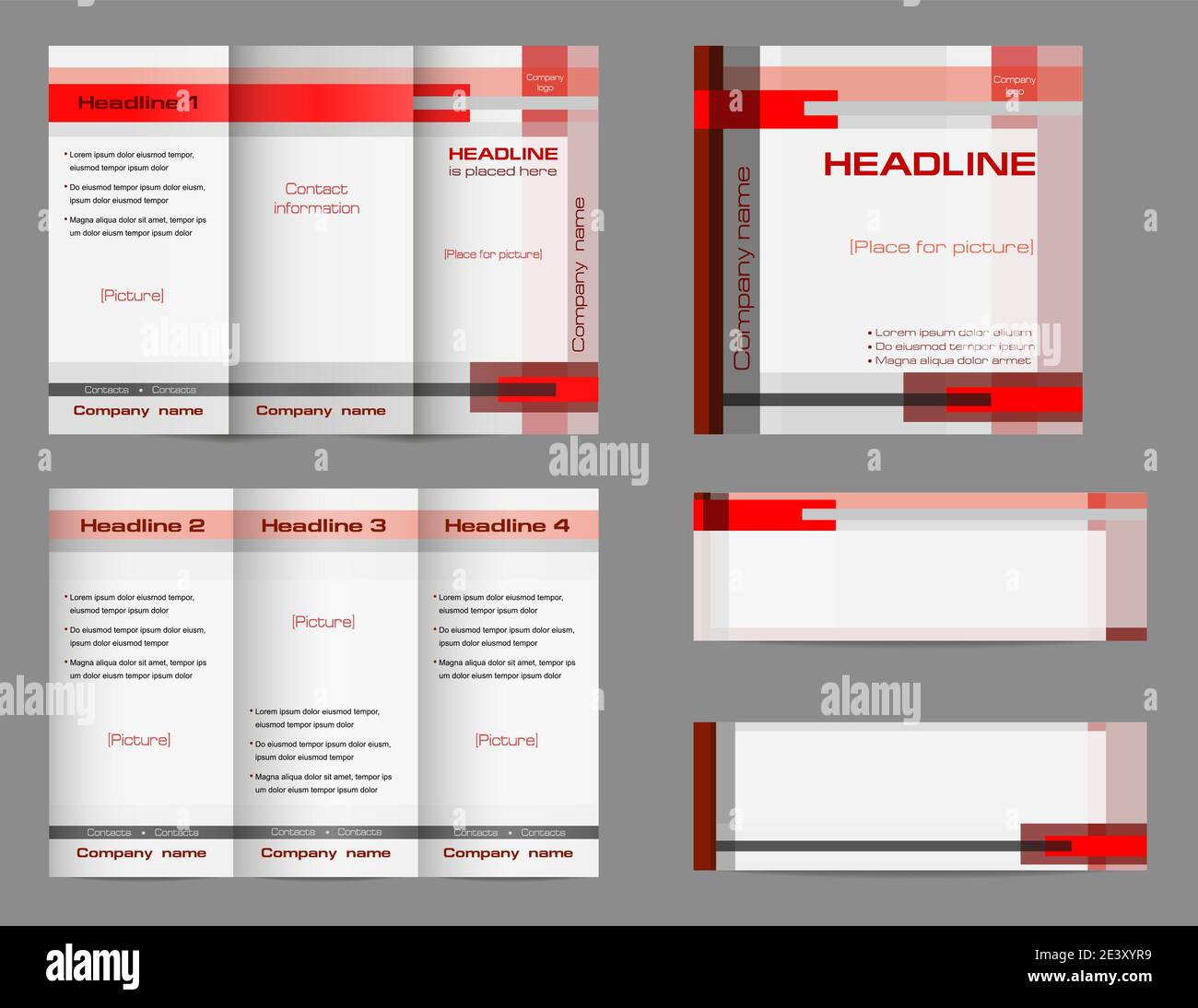 Template set of tri-fold brochure layout, square cover and two banners ...