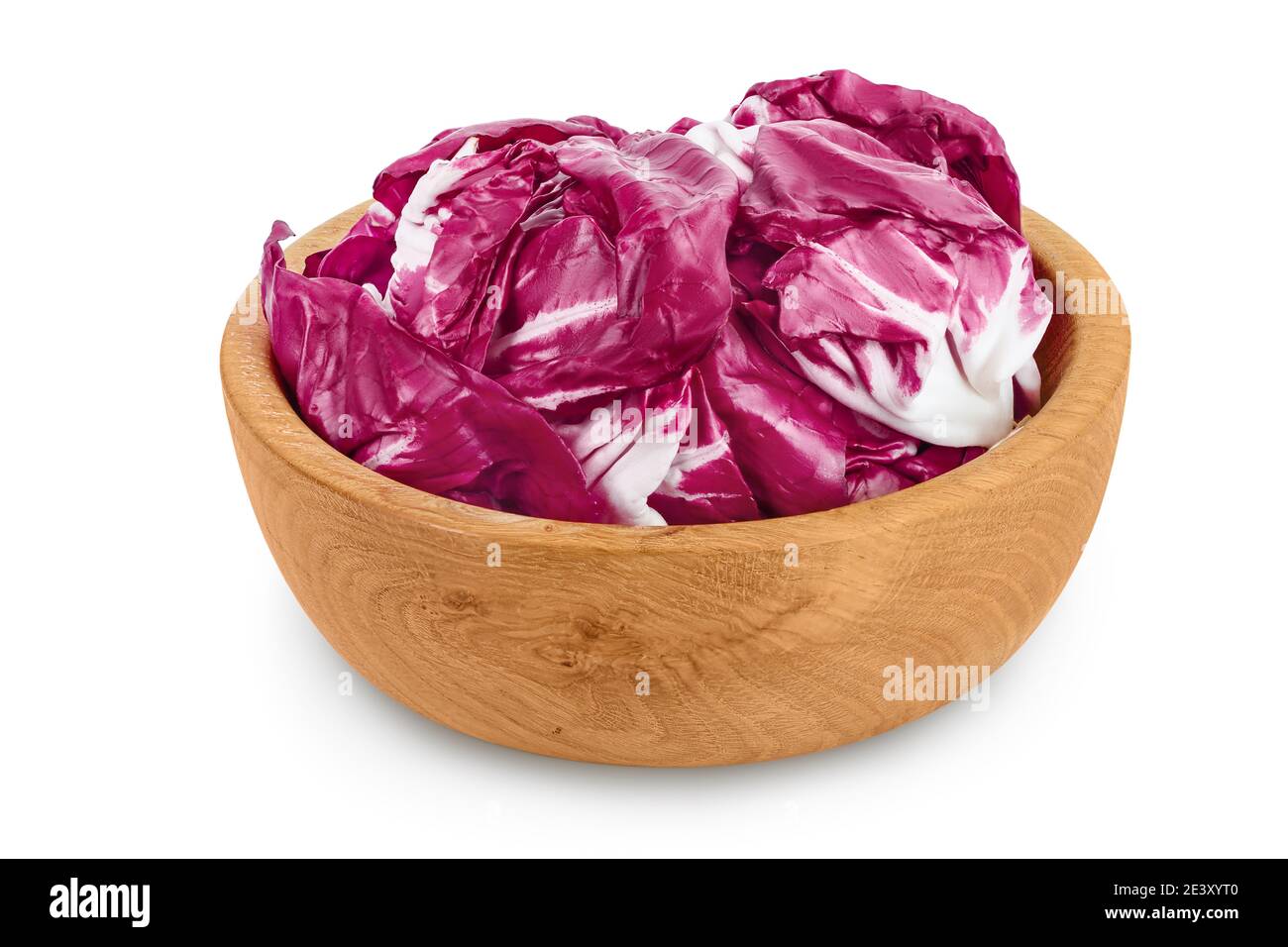 Fresh red radicchio salad in wooden bowl isolated on white background ...