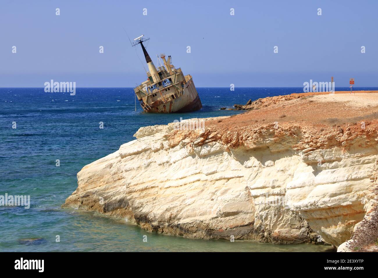 Shipwreck of the abandoned ship Edro III on the rocky coast at Akrotiri ...