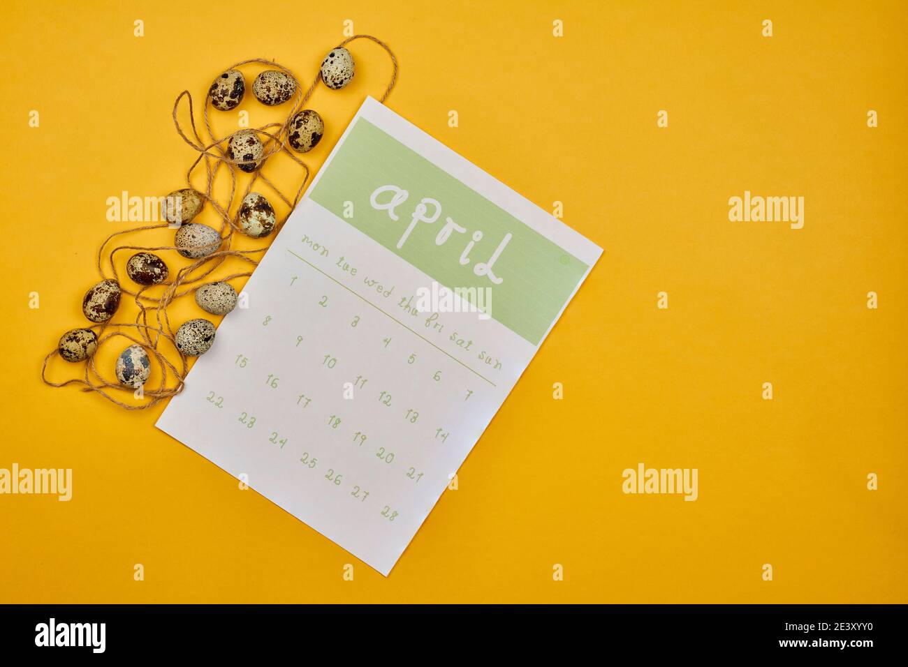 Decorated easter eggs with April calendar. Bright April monthly ...