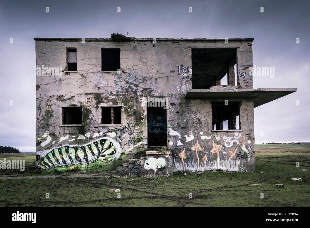 The derelict control tower on the disused WW2 RAF Davidstow Airfield on ...