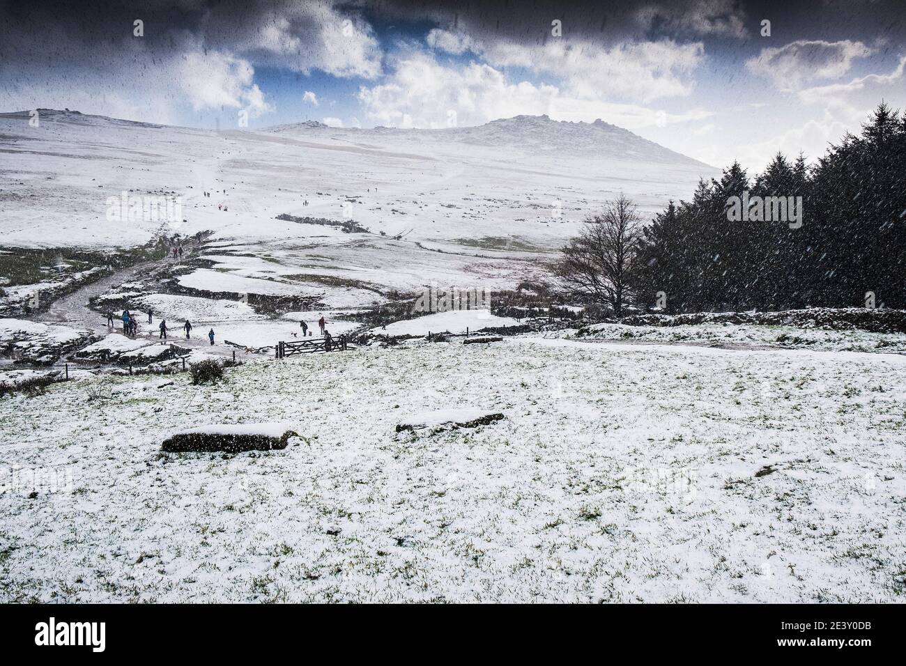 Snow on the wild rugged Rough Tor on Bodmin Moor in Cornwall Stock ...