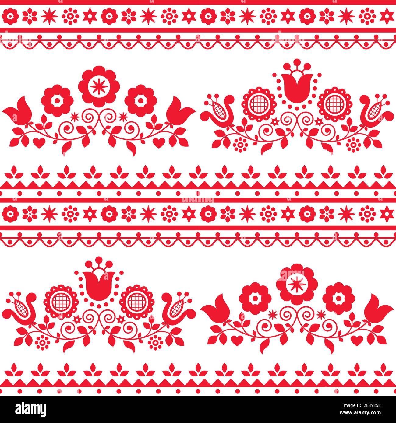Floral folk art vector seamless textile or fabric print pattern with ...