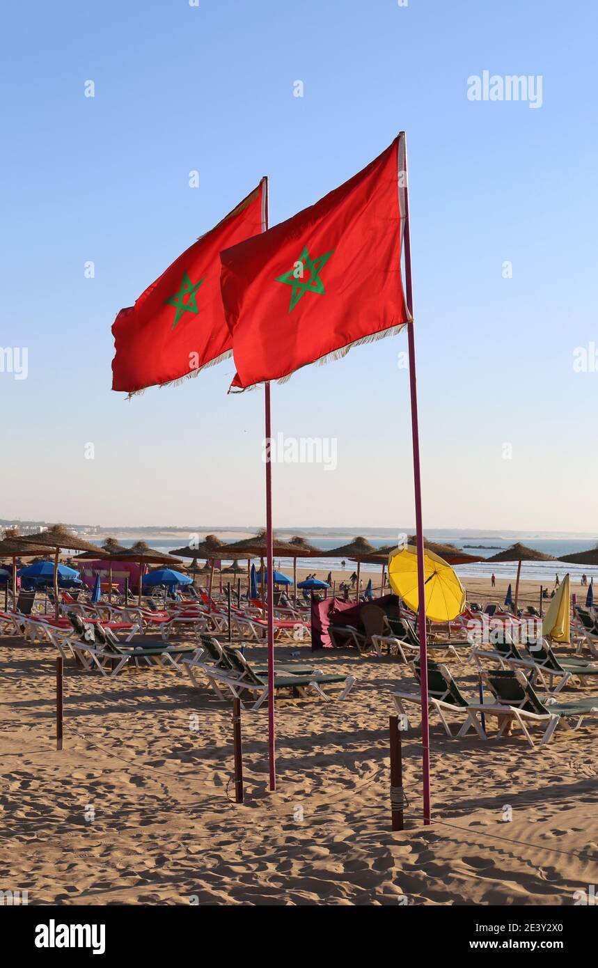 National Flag of Morocco flying in the air in Agadir,Morocco Stock ...