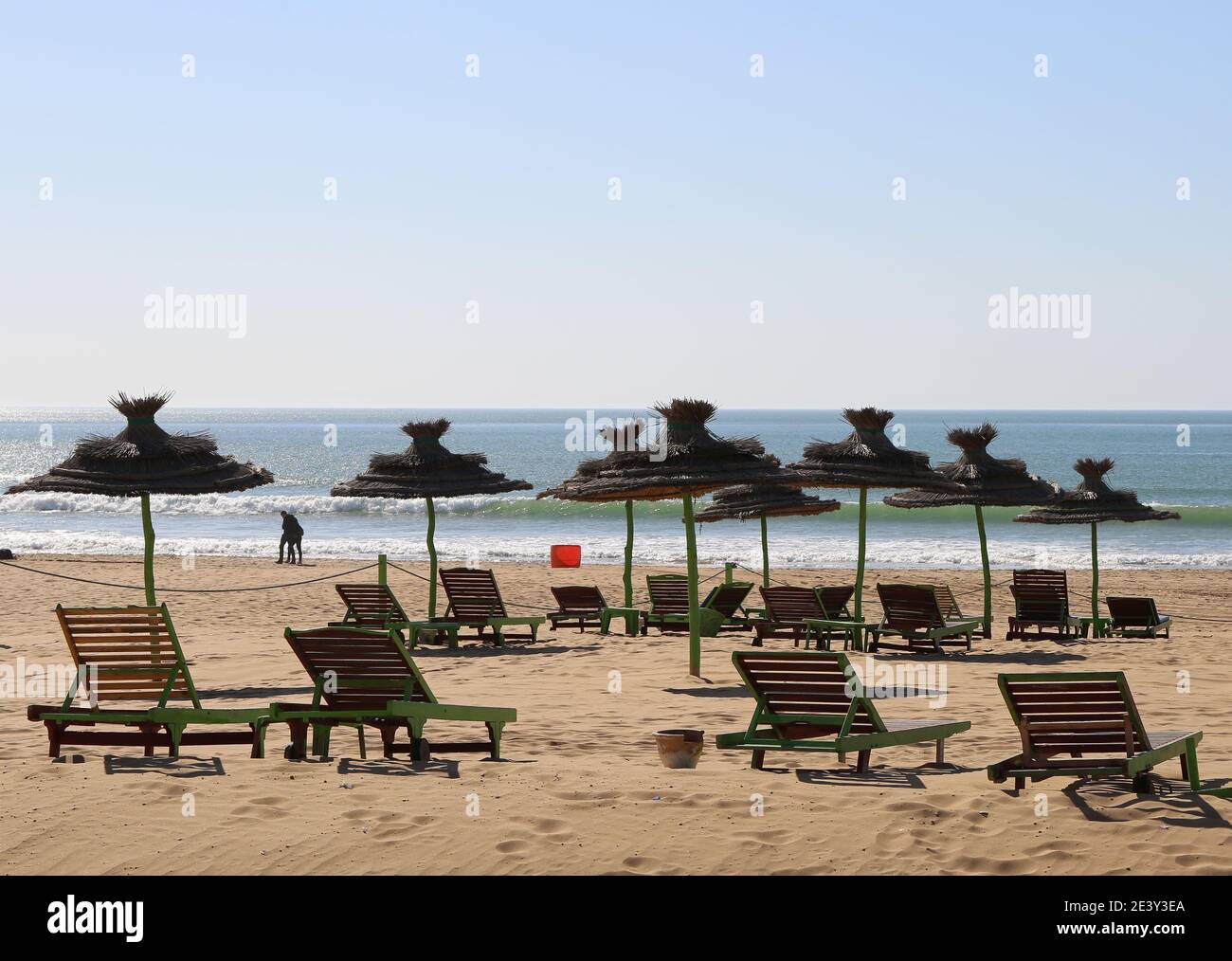 Agadir Beach View with Parasols and Chairs in Agadir,Morocco Stock ...