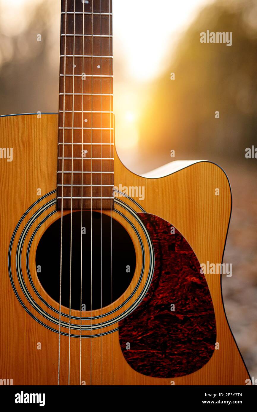 Acoustic guitar in the autumn forest Stock Photo - Alamy