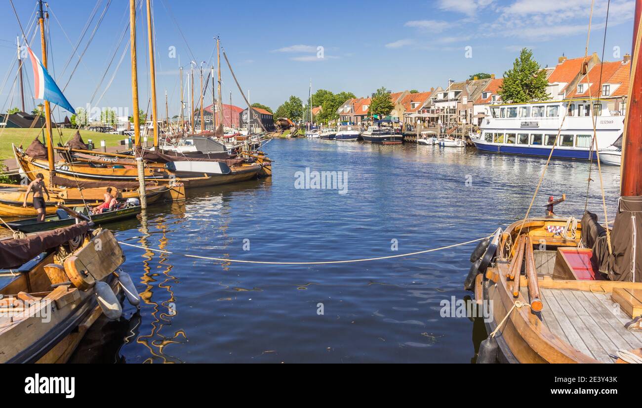 Traditional wooden boats in the harbor of Elburg, Netherlands Stock ...