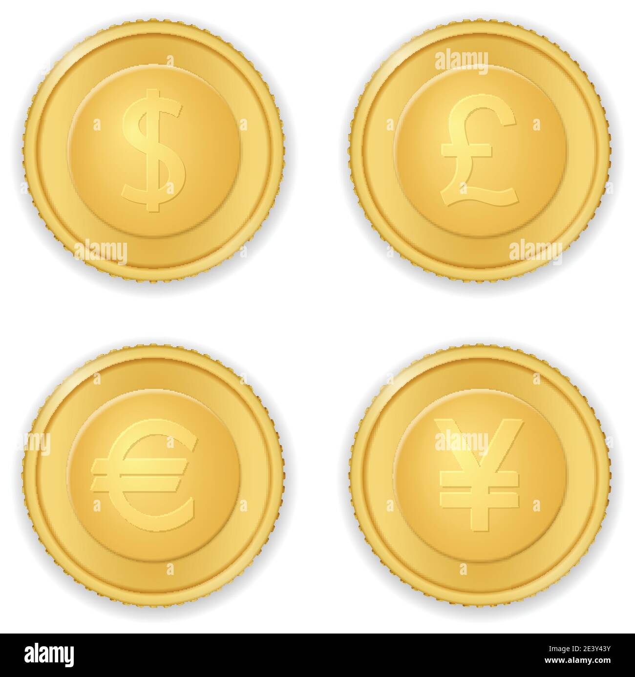 Gold coins with currency symbols on a white background Stock Vector ...