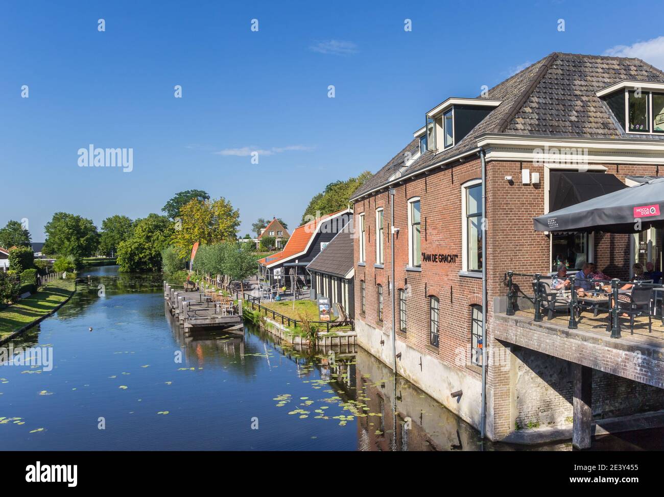 Canal and restaurant in the center of Elburg, Netherlands Stock Photo ...