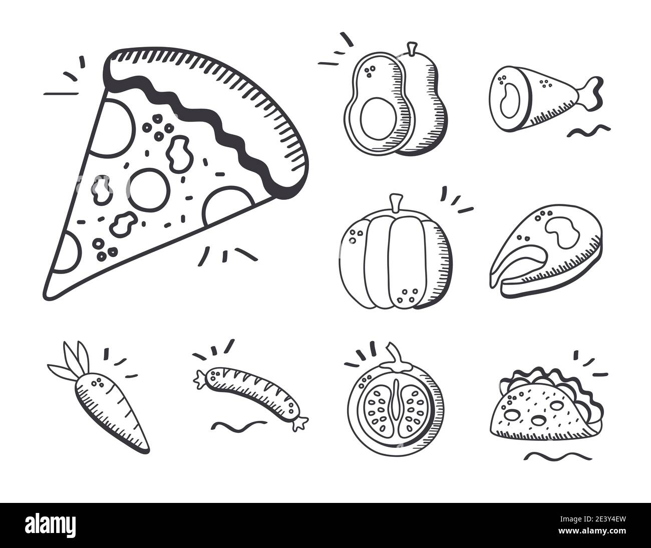 Food hand draw and line style icon collection design of eat restaurant ...