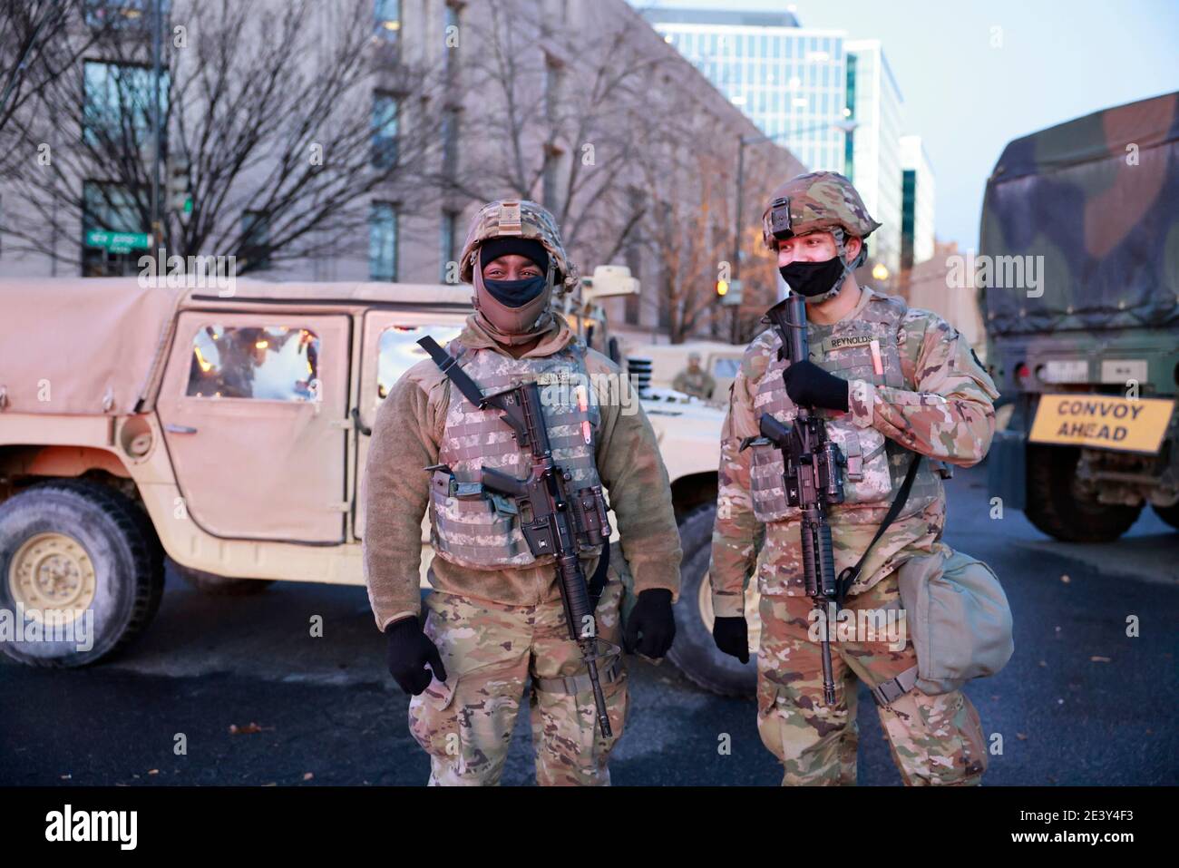 National Guard soldiers stand at a checkpoint near the United States ...
