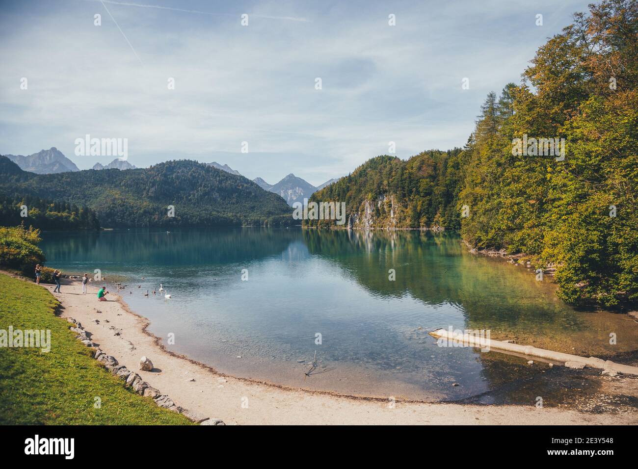 Beautiful view of Alpsee, with scenic mountain landscape near Fussen ...