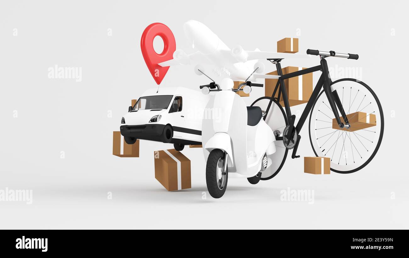 logistic concept with vehicles and packages 3d rendering Stock Photo ...