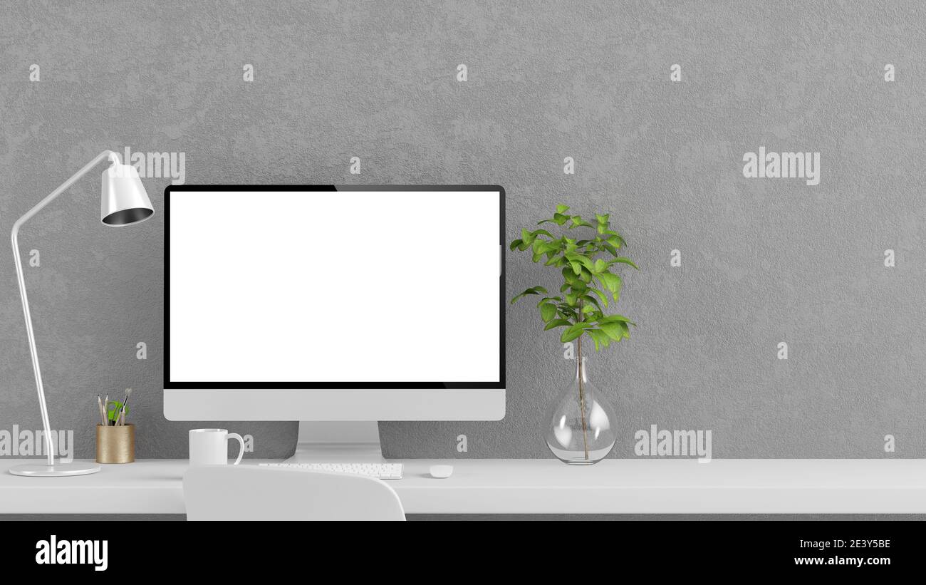White screen computer mock up 3d rendering Stock Photo - Alamy