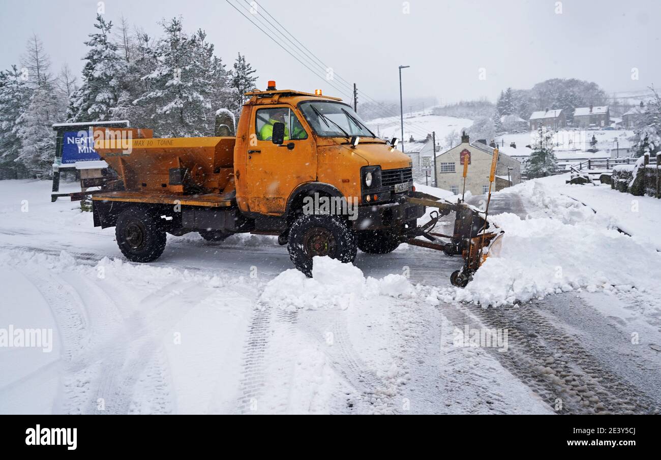 A snow plough works on the roads in Nenthead, Cumbria. Picture date ...