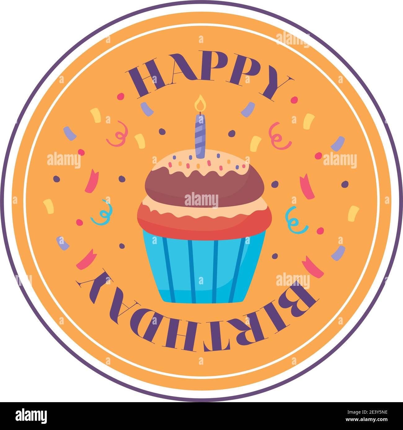 happy birthday badge circle with delicious cupcake vector illustration design Stock Vector Image ...