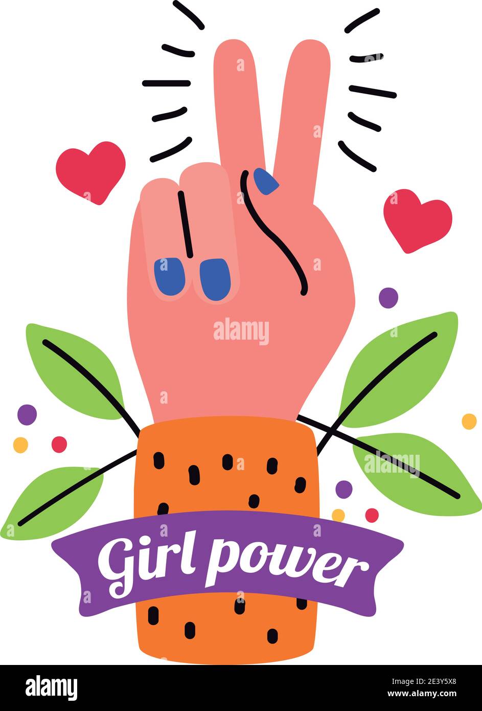 Girl power love and peace hand with leaves and hearts design of Woman ...