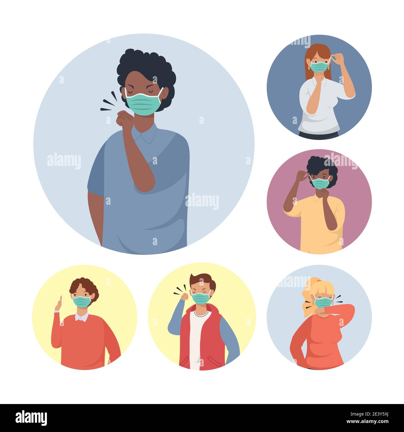 covid prevention, people using face medical mask vector illustration ...