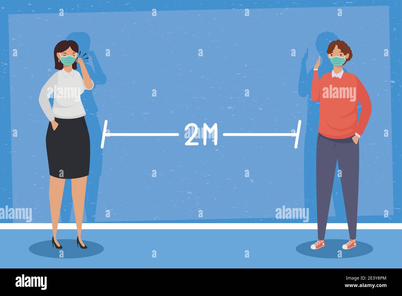 covid prevention, young couple using face mask in social distancing ...