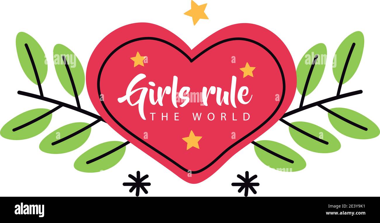 Girl power girls rule the world heart with leaves design of Woman ...