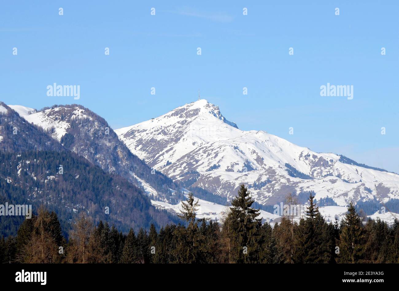 Austria, winter in Tirol with Kitzbueheler Horn - mountain summit ...