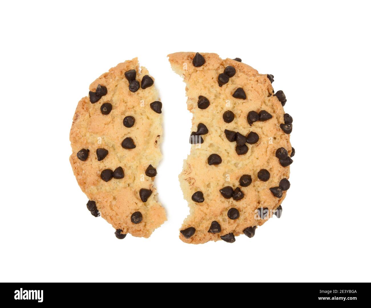 broken in half round biscuit biscuit with chocolate pieces isolated on ...