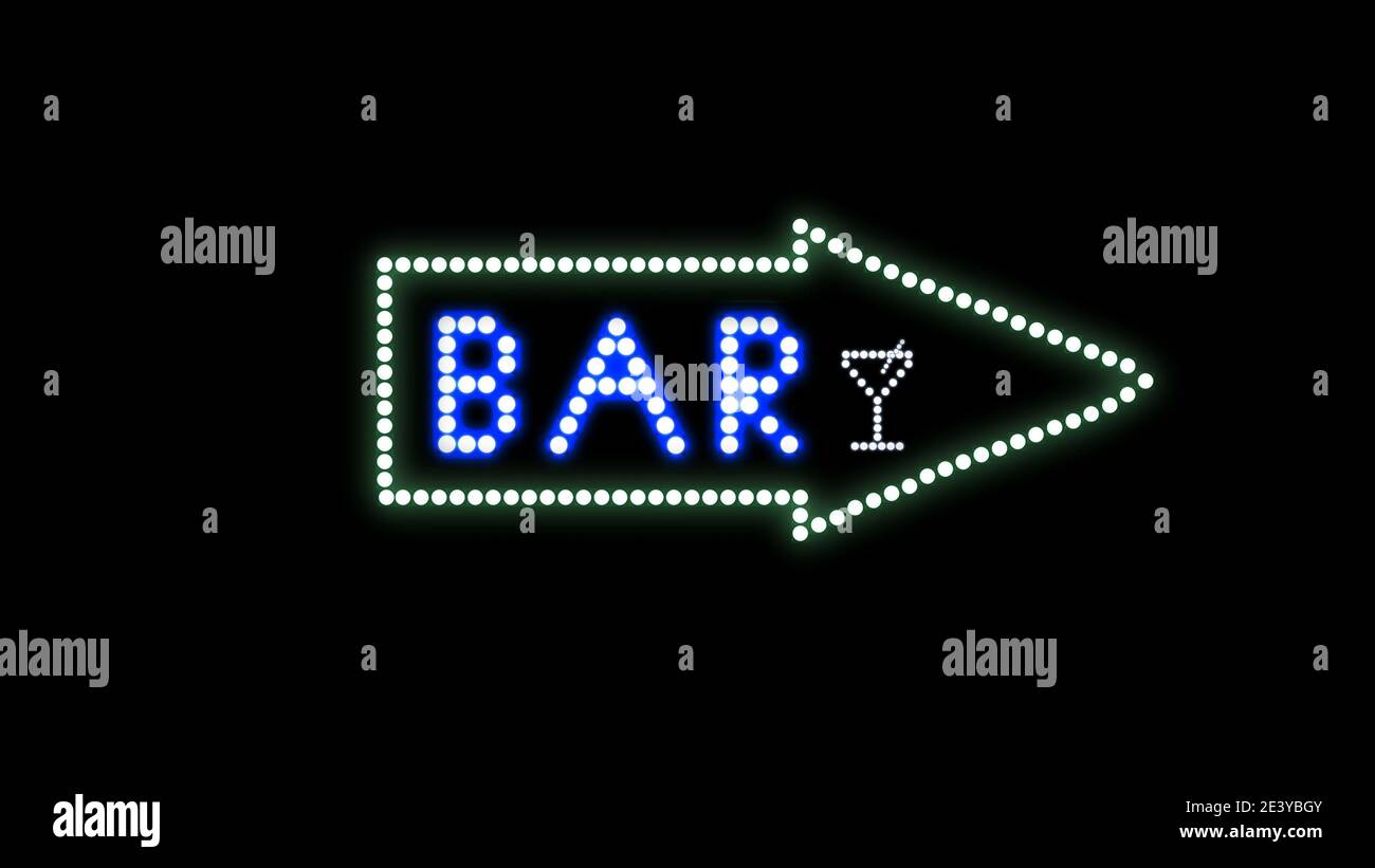 Text sign bulbs LED pixels, light flashing, blinking lights advertising ...