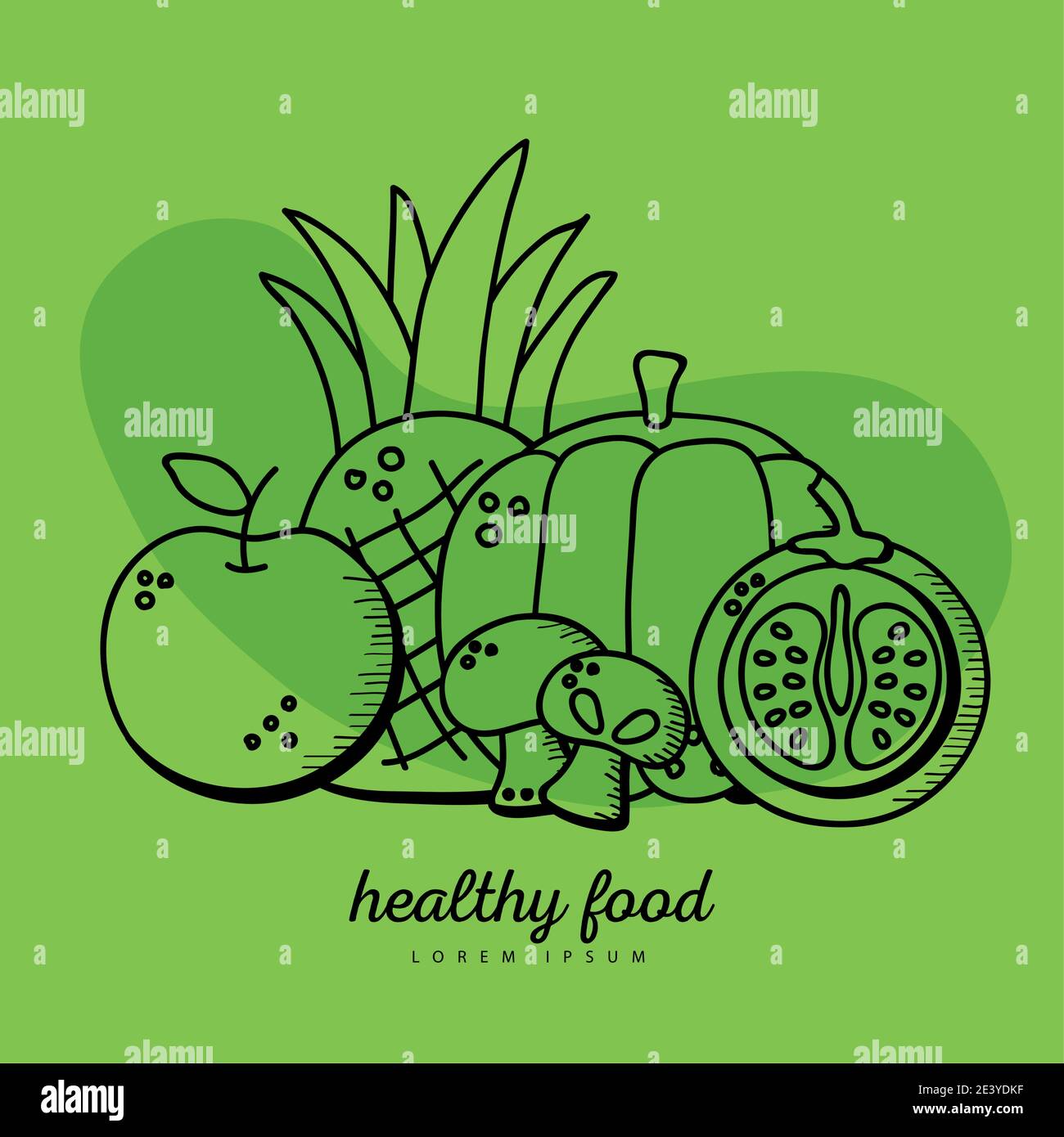 Healthy food hand draw and line style icon set design of eat restaurant ...