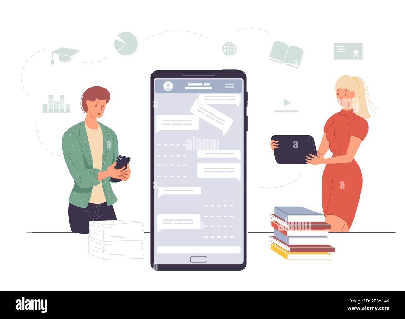 Flat cartoon characters online chat vector illustration concept Stock ...