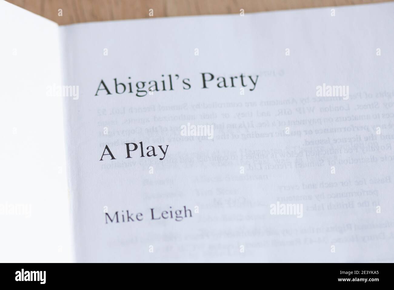 Title page of the play script for Abigail's Party by Mike Leigh Stock ...