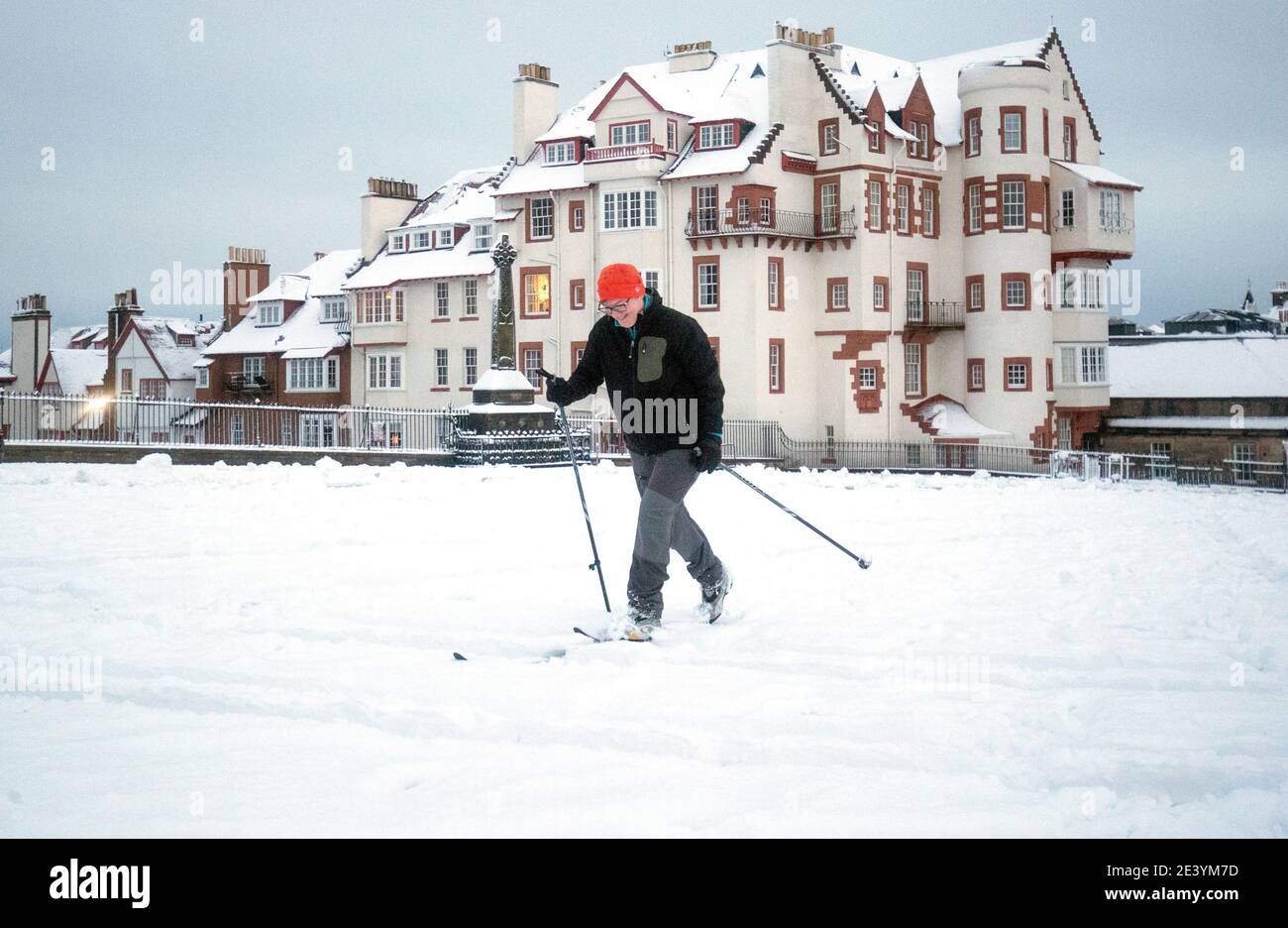 Sarah Wolffe, Lady Wolffe , skis through the snow across the Esplanade ...