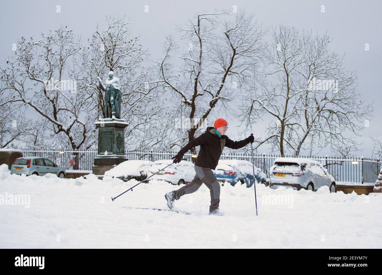 Sarah Wolffe, Lady Wolffe , skis through the snow across the Esplanade ...