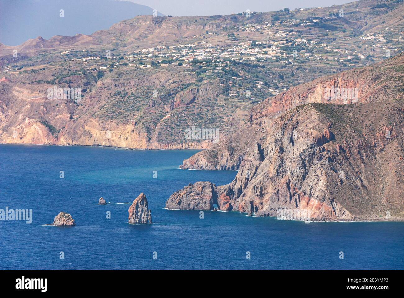 Scenic view to Lipari west coast from crater of volcano Stock Photo - Alamy