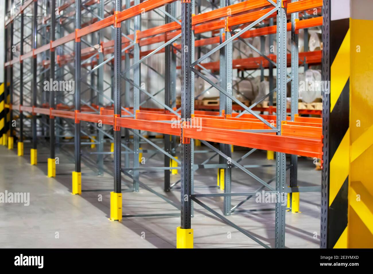 Metal structure of warehouse shelves for storing products Stock Photo ...