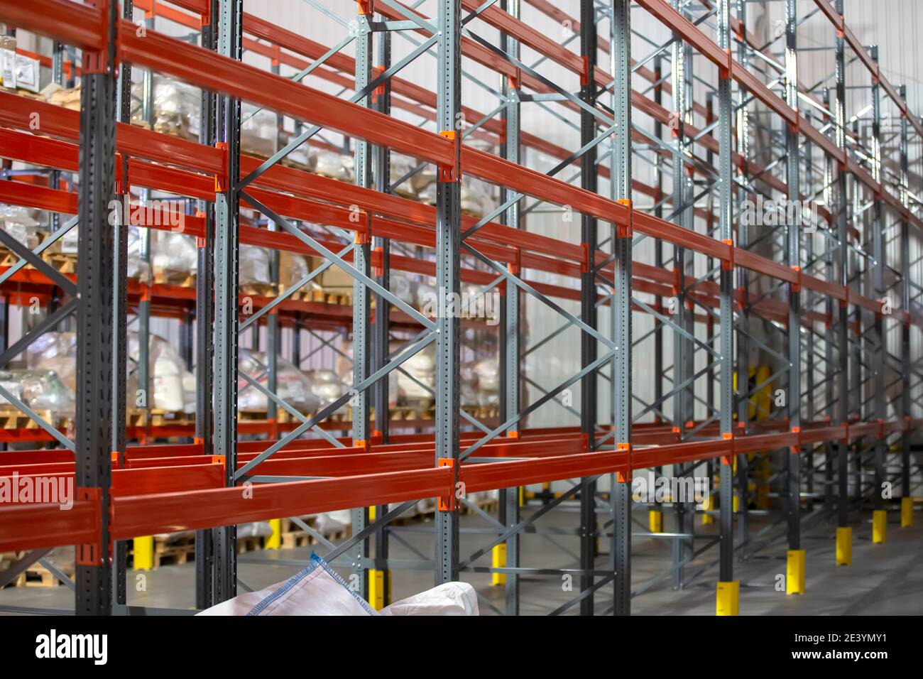 Metal structure of warehouse shelves for storing products Stock Photo ...