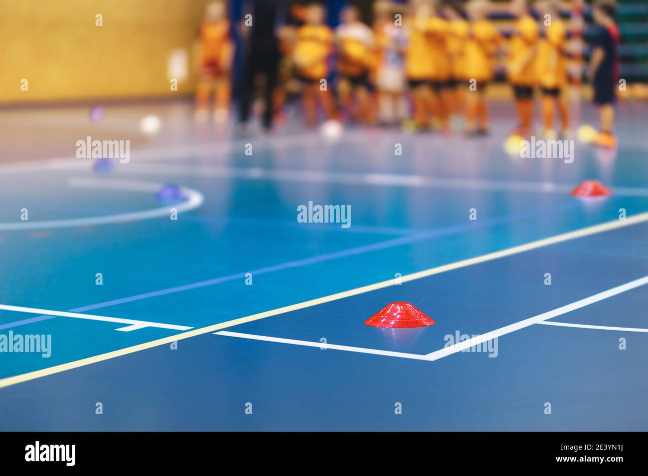 Indoor Soccer Class. Children on Physical Education Class with Teacher ...