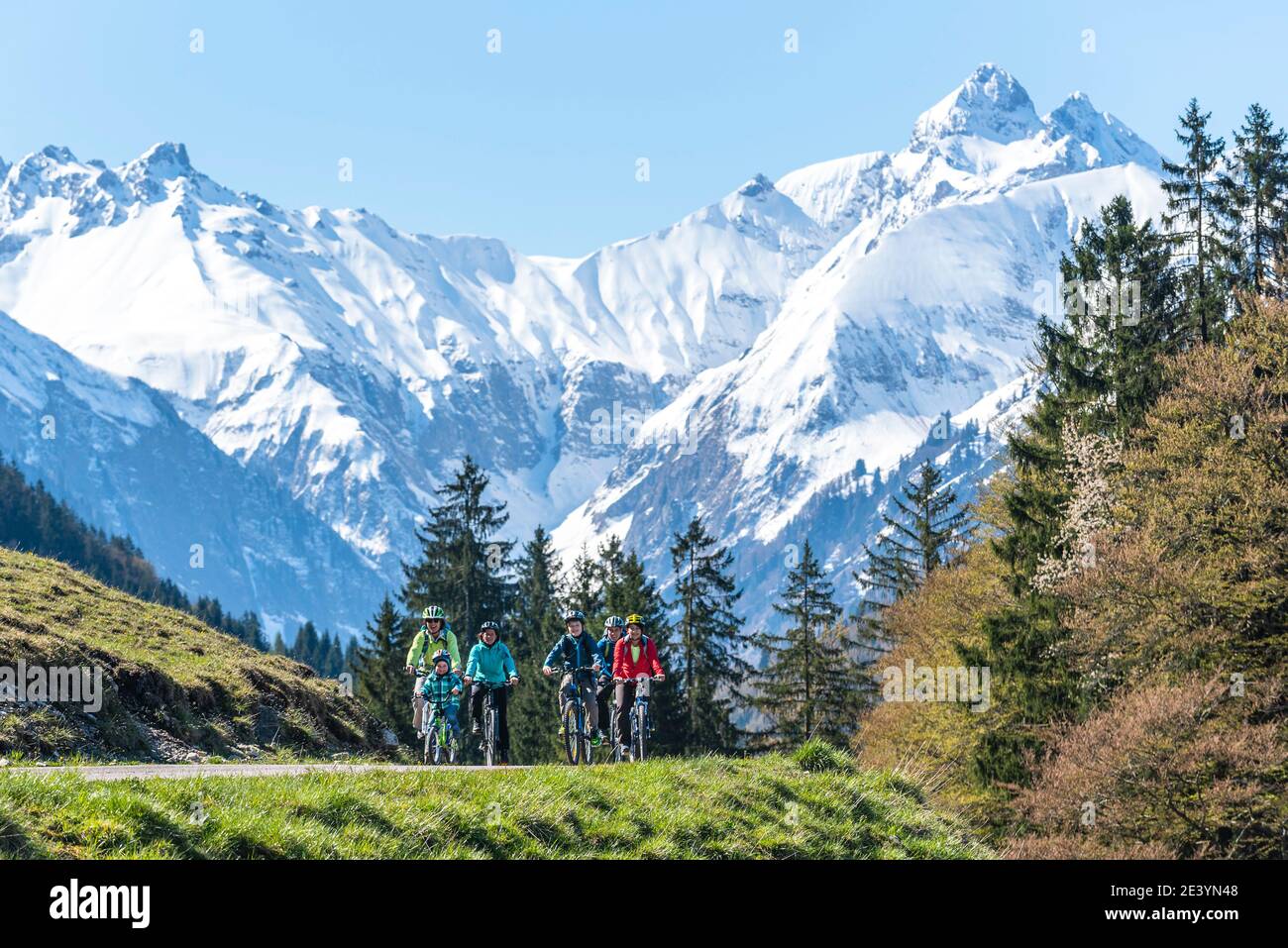 Excursion with bicycle into a nice valley in Allgäu Alps Stock Photo ...