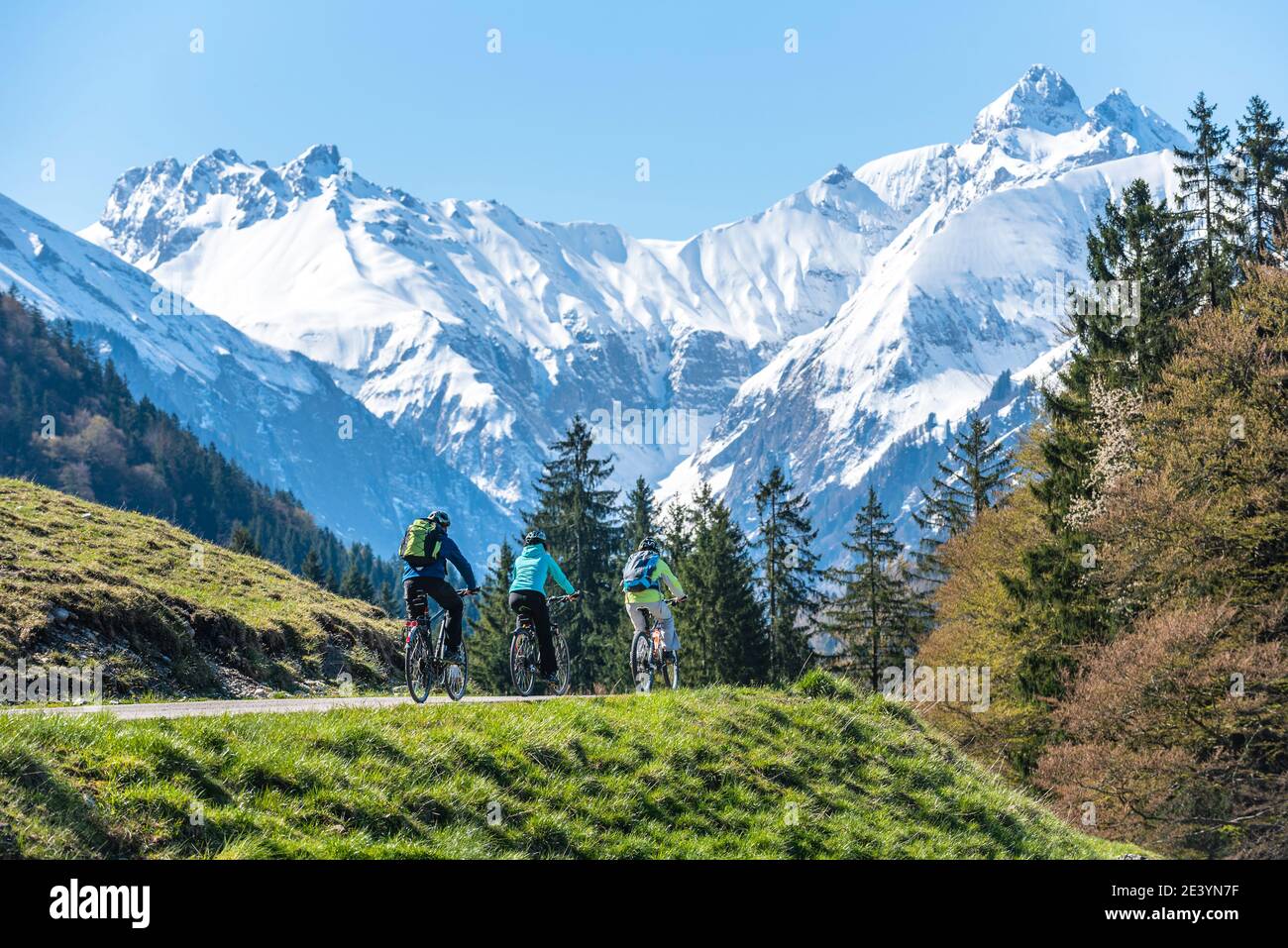 Excursion with bicycle into a nice valley in Allgäu Alps Stock Photo ...