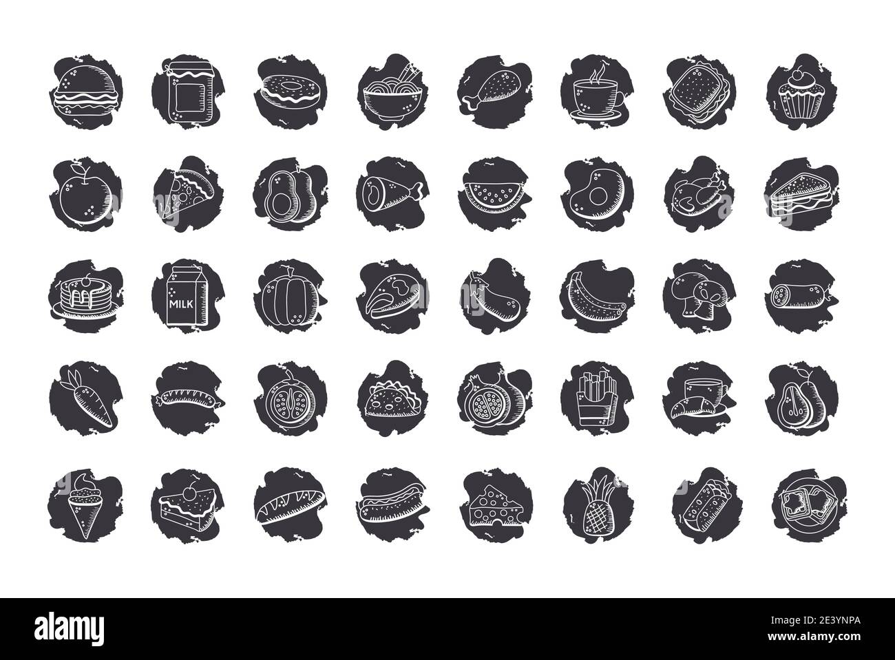 Food hand draw and block style icon collection design of eat restaurant ...