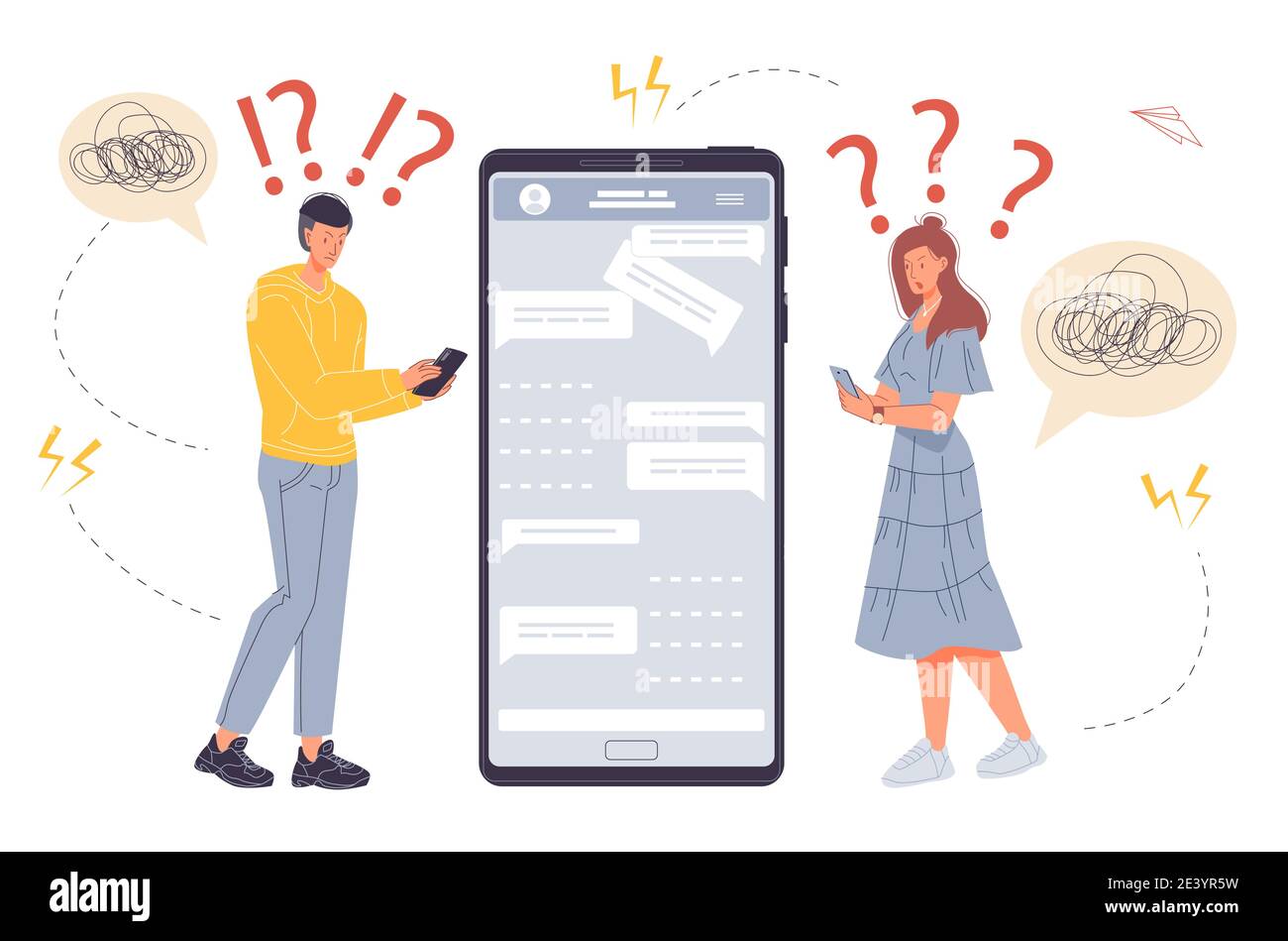 Flat cartoon characters online chat vector illustration concept Stock ...