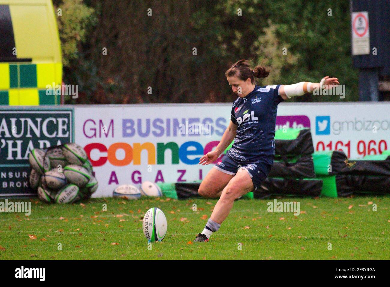 Sale, England, 28 November 2020. Katy Daley-McLean kicking for Sale ...