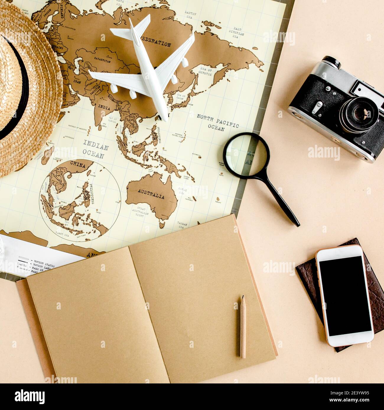Planning vacation, travel plan, trip vacation using world map along ...
