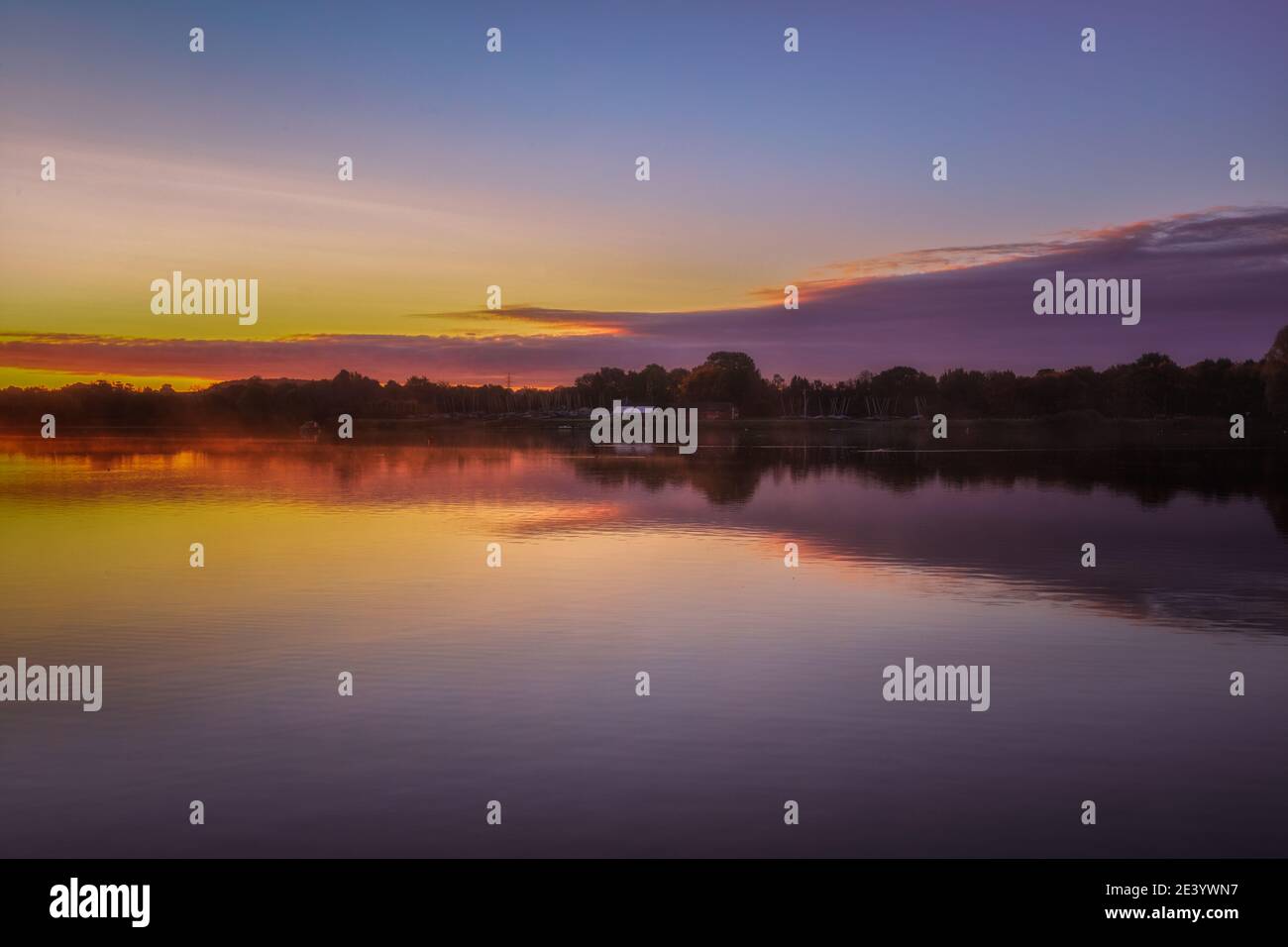 Beautiful sunrise light and reflections on Shustoke Reservoir in ...
