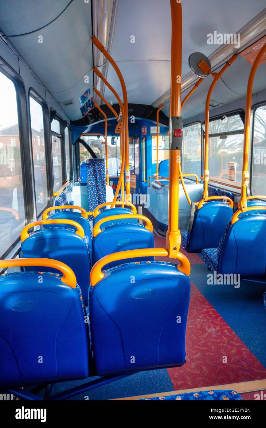 daylight interior of a bus and seating from the rear Stock Photo - Alamy