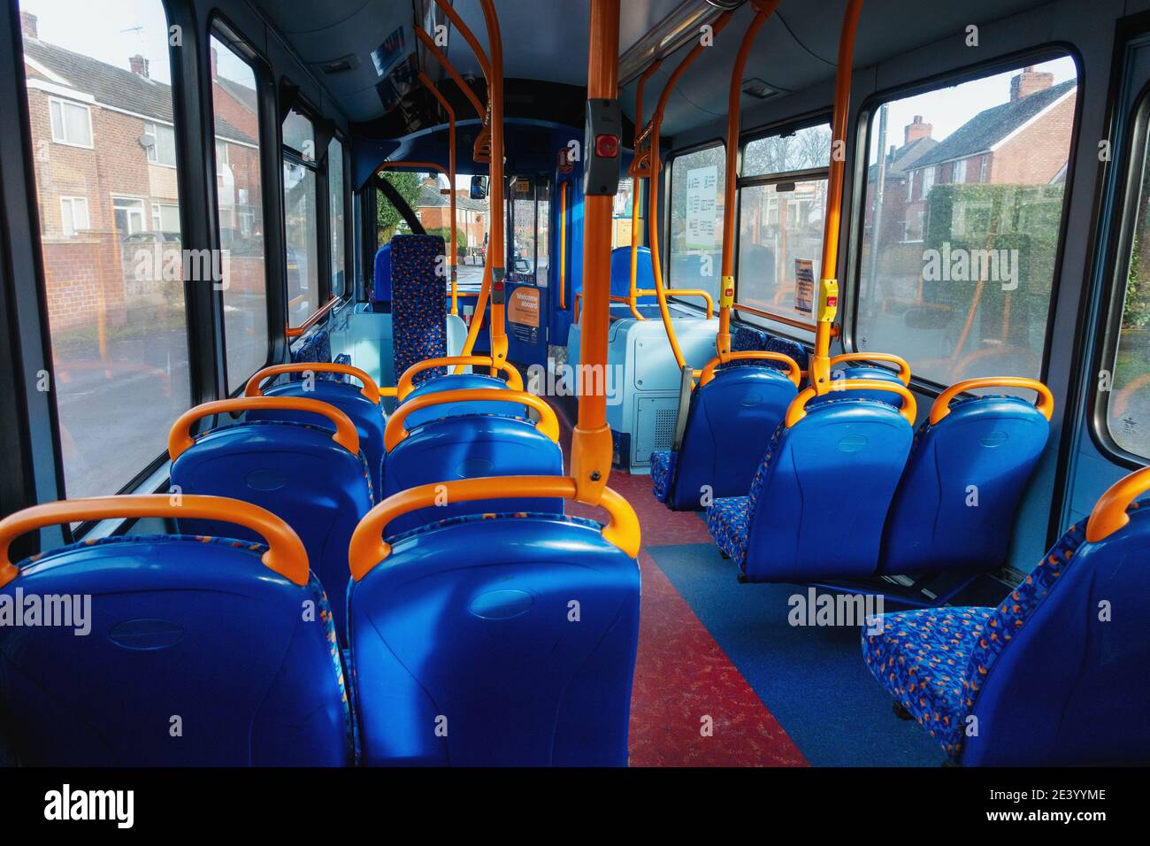 daylight interior of a bus and seating from the rear Stock Photo - Alamy