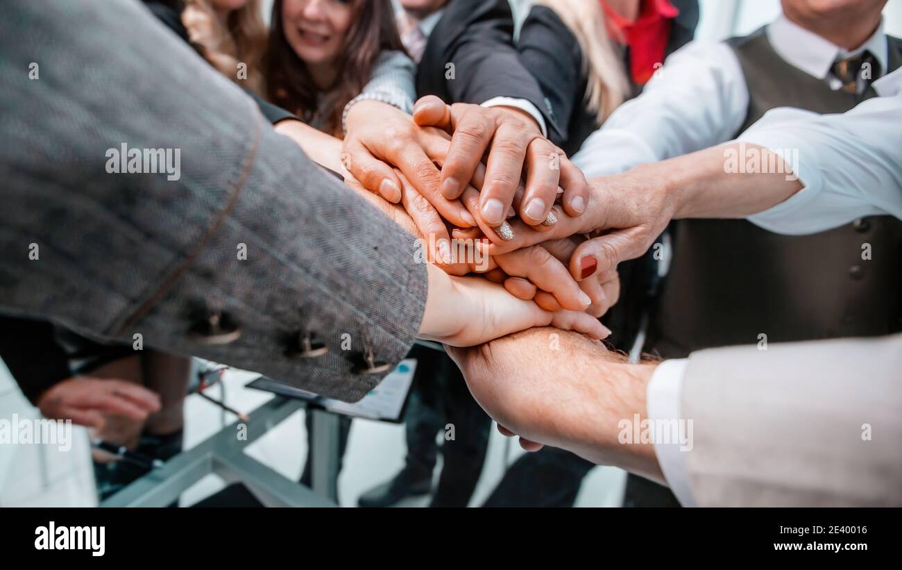 close up. a group of business people showing their overall success ...