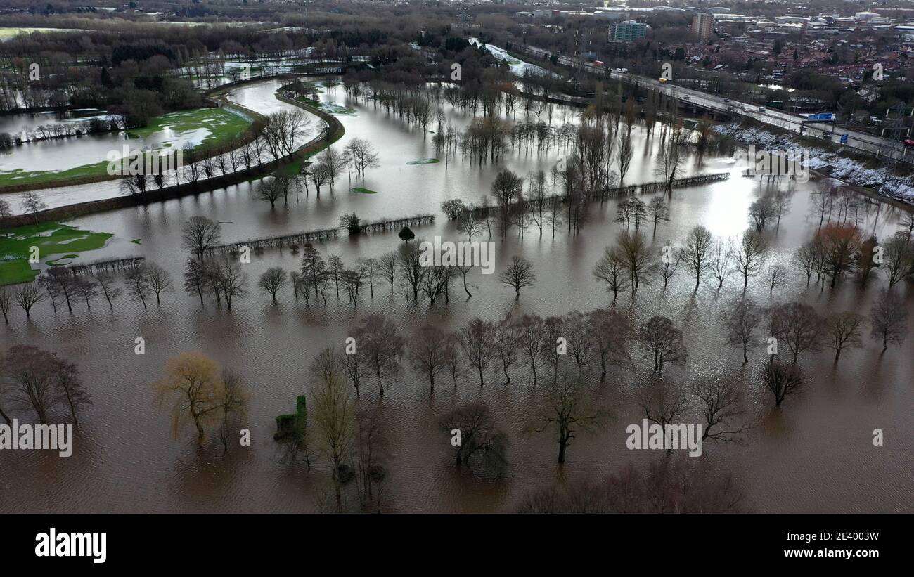 Flood waters in the Didsbury area of Manchester, as Storm Christoph ...