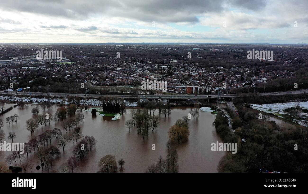 Flood waters in the Didsbury area of Manchester, as Storm Christoph ...