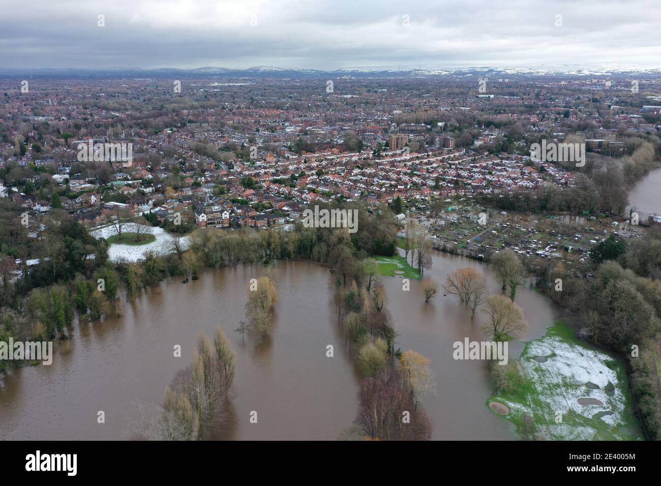 Flood waters at Withington Golf Club in the Didsbury area of Manchester ...